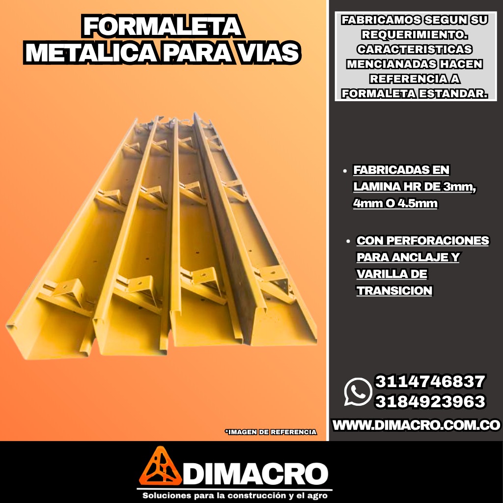 Formaleta metálica para vías y pavimento en venta Aquí